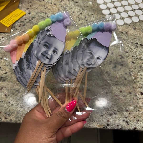 Cupcake Toppers, Custom Face, Pom Pom Party Hats - Etsy