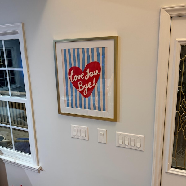 Love You Bye Print, Retro Heart Stripes Poster, Preppy Girly Entryway ...