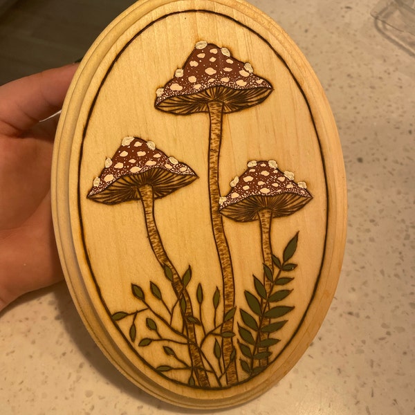 Woodburned Mushroom Plaque: Pyrography Foliage Art - Etsy