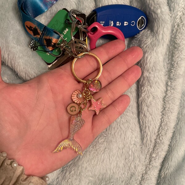 Girly Dangle Keychain Custom Initial With Flower-star-cherry-envelope ...