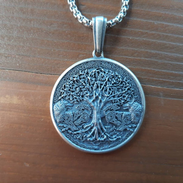 Tree of Life With Wolf Handmade Sterling Silver Charm Necklace ...