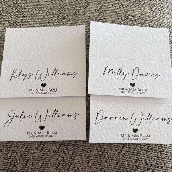 Custom Folded Place Cards With Different Fonts Folded Wedding Seating ...