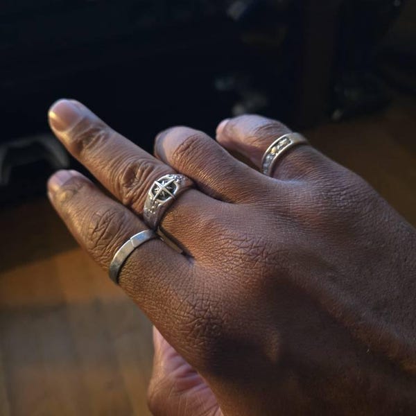 Sterling Silver Compass Ring for Men – Nautical Ocean Wave Sailor ...