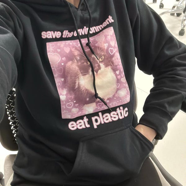 Save the Environment Eat Plastic Kittykittyivy Cute Cat Unisex Style T ...