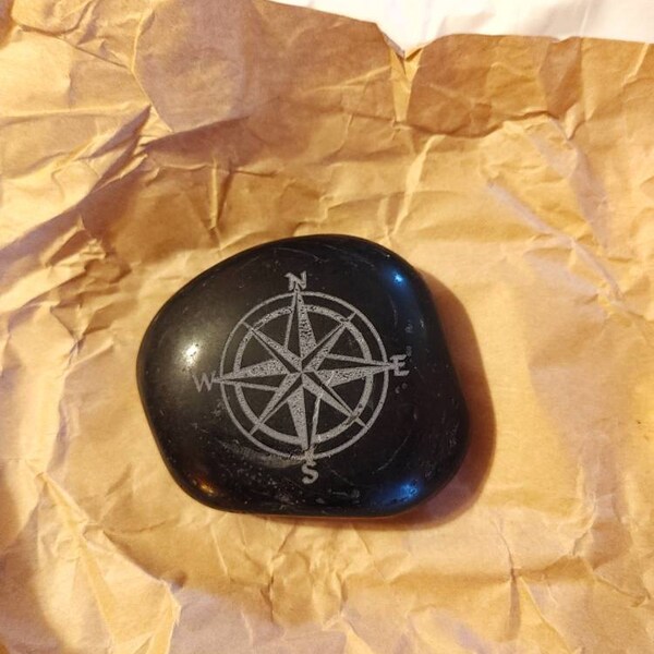 Compass Rose Engraved Stone Nautical River Rock Compass Paperwieght ...