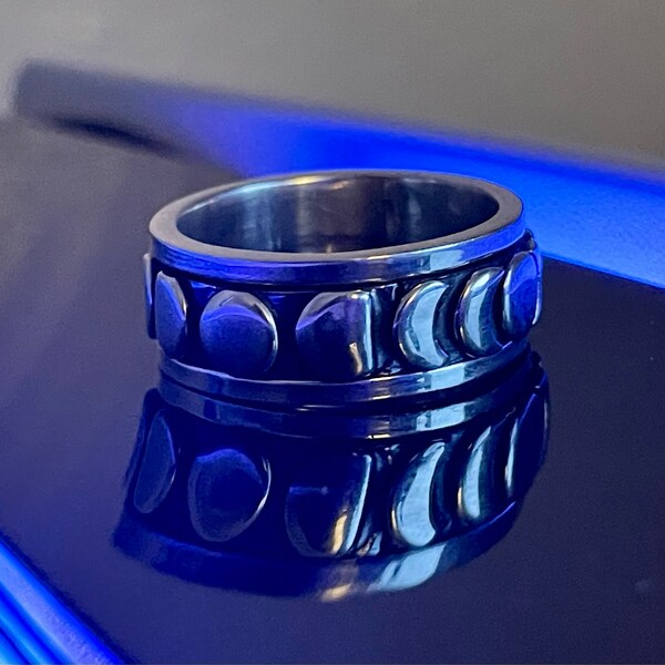 Moon Phase Spinner Ring for Women, Sterling Silver Crescent Moon Ring ...