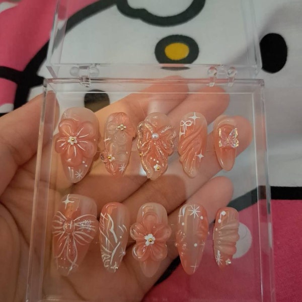 3D Sun Star Gothic Press on Nails Short Almond Nails/green Nails/gothic ...