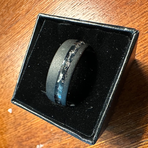 8mm Black Meteorite Sandblasted Wedding Ring, Black Obsidian ...