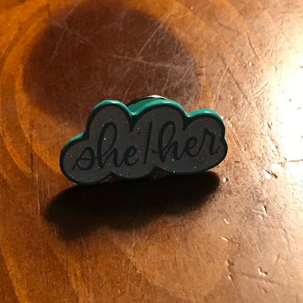 Pronoun Pin! She/her | One Inch Enamel Pin | Pronouns Matter | Glitter Soft Enamel - Etsy