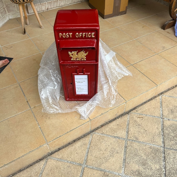 Welsh Cast Iron Red Post Box Letterbox Option on Stand and Wall Mount ...