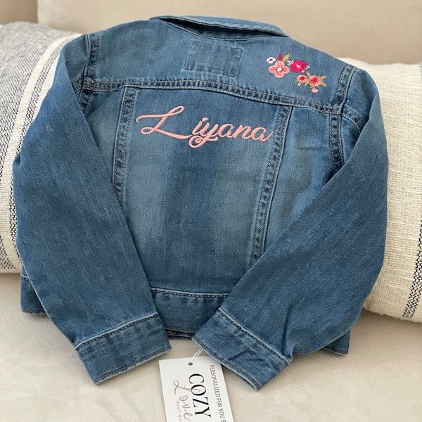 Personalized Name Girls Denim Jacket - Custom Floral Embroidered Denim ...