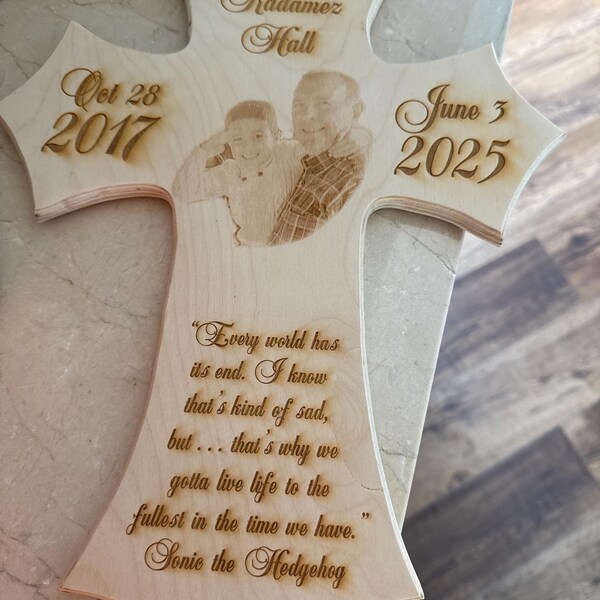 Personalized Photo Memorial Cross: Engraved Baltic Birch Wood Decor - Etsy