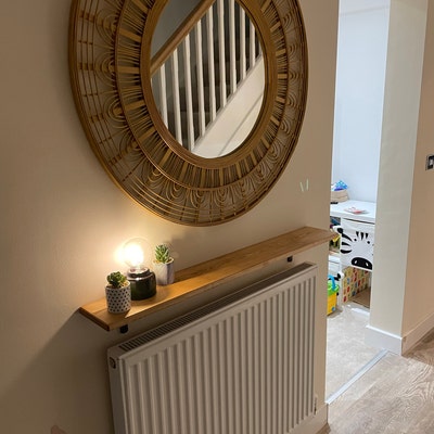 Rustic Solid Wood Radiator Shelf With Cast Iron Brackets Handcrafted ...