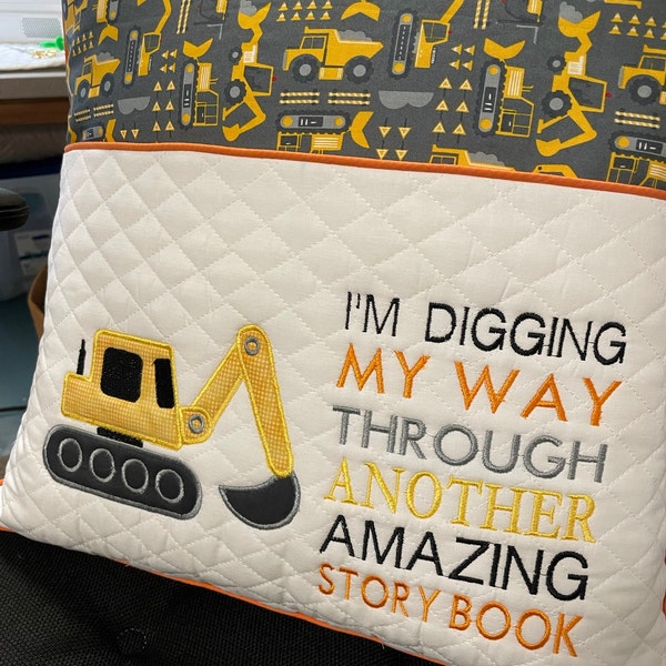 Digger Construction Design Reading Pillow Embroidery Applique, 5 X 7 ...