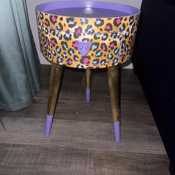 Pink Tiger Square Bedside Table, Two Drawers, Ideal Nightstand. Flamingo and Baby Pink With Gold ...