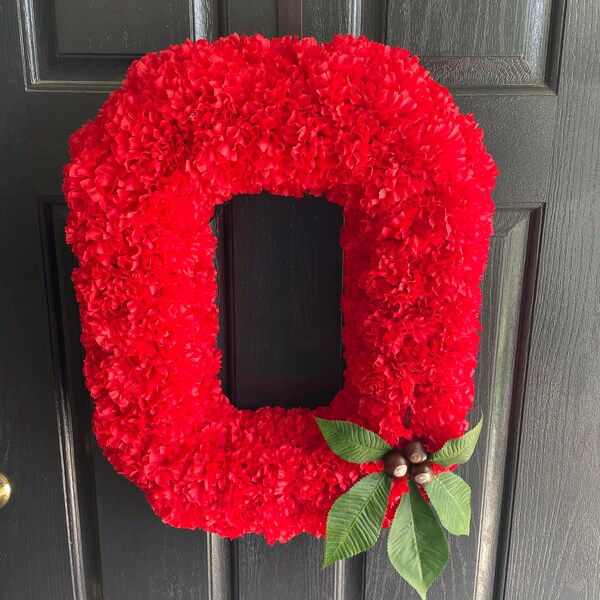 THE Official OSU Block O Wreath With Over 100 Red Silk Carnations, Real ...