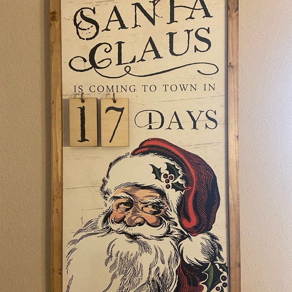Christmas Countdown Wood Sign, Santa Claus Christmas Countdown ...