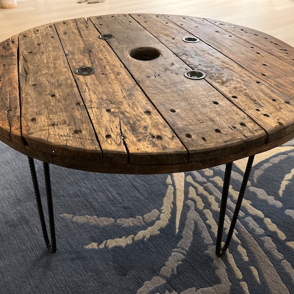 Upcycled Round Spool Coffee Table- Reclaimed Wood & Metal - Etsy