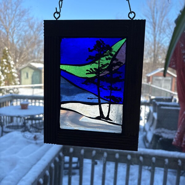 Windswept Northern Pine Tree Stained Glass Mosaic: Artwork for Hanging ...