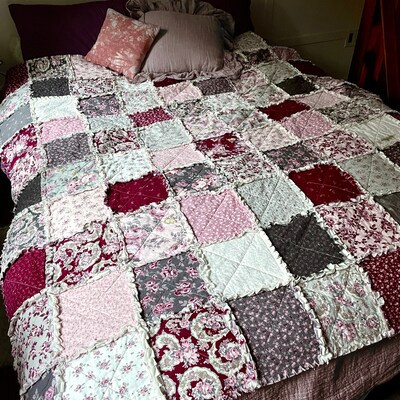 Amethyst Isles Large Rag Quilt Throw Teals Aqua Pinks Rose Spicy Browns Cream - Etsy