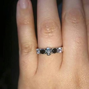 Skull Wedding Ring HELICE Black Diamond Sterling Engagement Ring, Goth ...