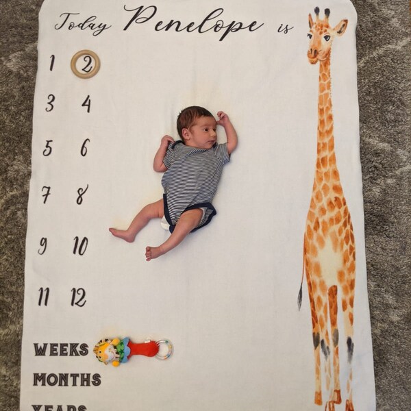 Giraffe Milestone Blanket | Baby Age Blanket | Personalised Milestone ...