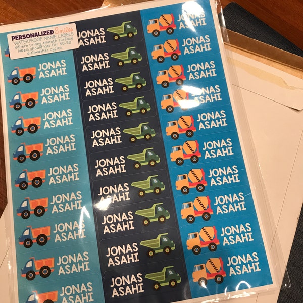 Boy Name Labels, School Supply Stickers, Daycare Labels Pack, Truck ...