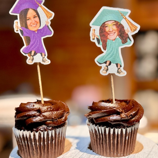 Printable Graduation Photo Cupcake Toppers, Graduation Party Face ...