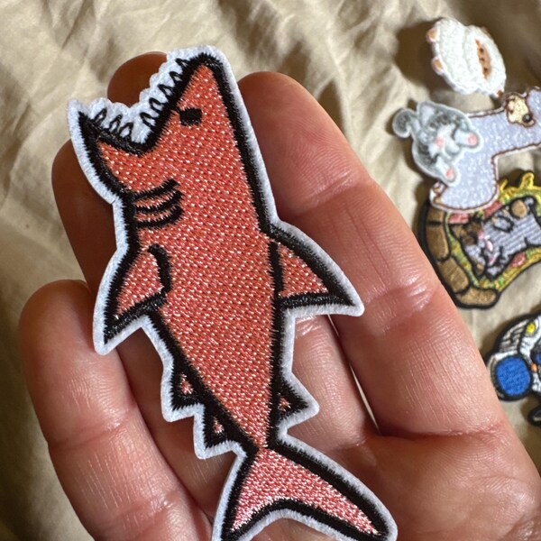 Iron-on Shark Patch/shark Badge/diy Embroidery/decorative Patch/embroidered Applique/shark Lover ...
