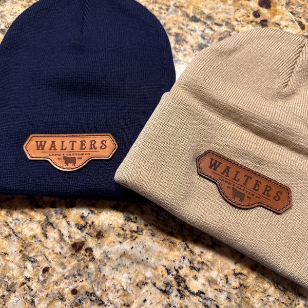 Leather Patch Beanies | Custom Engraved Logo Beanie, Real Leather Patches, Branded Beanies ...