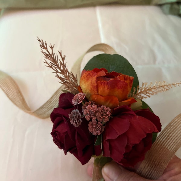 Bridal Bouquet With Burgundy and Rust Orange Flowers, Burgundy and ...