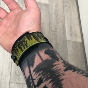 Leather Cuff Bracelet Wrap, Wilderness Pine Tree Green Leather ...