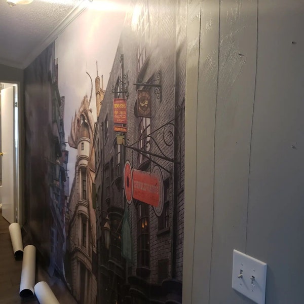 Wizard World Wallpaper Mural, Wizarding Alley Wallpaper, Magic Street ...