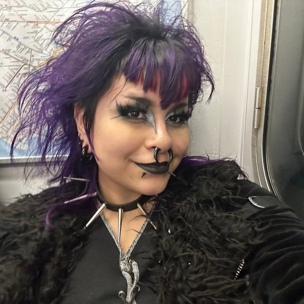 Punk Choker With Long Spikes/vegan Leather Punk Necklace/spiked Choker ...