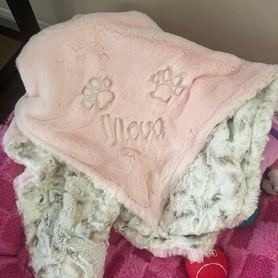 Ivory Embossed Paw With Minky Back Personalized Paw Print Blanket, Paw ...