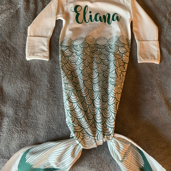 Personalized Mermaid Infant Cotton Knot Gown, Monogram Little Newborn ...