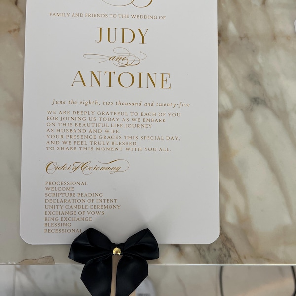 Elegant Customized Wedding Program Fans: Printed Details on Wooden ...