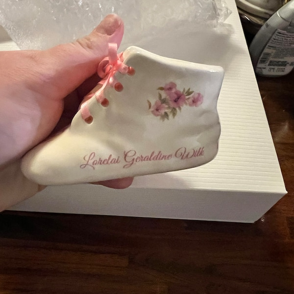 1 Personalized Handmade Antique White Ceramic Baby Shoe Bootie Keepsake ...