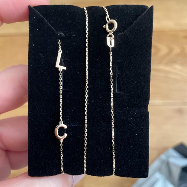 14K Solid GOLD Sideways Initial Necklace, Perfect Gift for Her ...