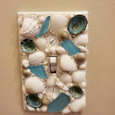 Seaglass and Seashell Light Switch Plate Cover Single Switchplate Aqua ...
