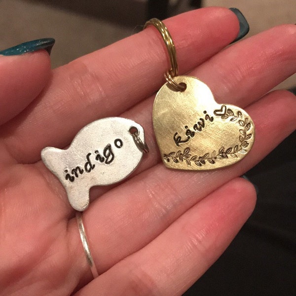 Cat Tag - Small Dog Tag - Fish Pet ID Tag - Hand Stamped Pet Name Tag ...