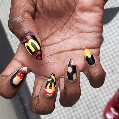 Rainbow Space Alien Matte Black Glow in the Dark Custom Press on Nails ...