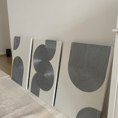 Set of 3 Boho Plaster Wall Art, Textured Wall Art, Textured Art Canvas ...