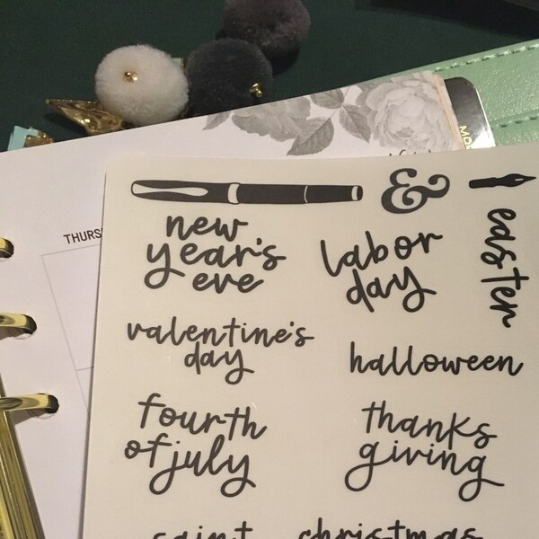 WHITE FOIL Days of the Week hand-lettered Clear Matte Planner Stickers ...