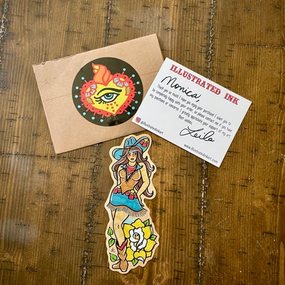 Traditional Tattoo Cowgirl Pinup Sticker, Texas Vinyl Sticker Decal ...