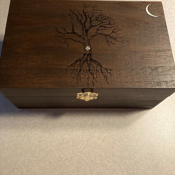 Tree of Life Pentacle Moon Wood Box/tree of Life Pentacle Moon Stash ...