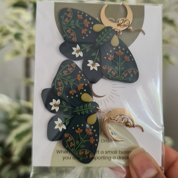 Moth Earrings Floral Butterfly Black Death Moth Halloween Earrings ...