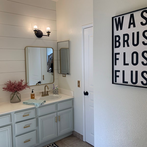 Wash Brush Floss Flush Block Lettering | Bathroom Wall Decor | Home ...
