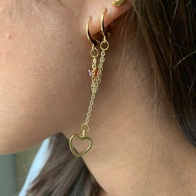 Double Piercing Earring Set With Crystals, Two Hole Earring, Double ...