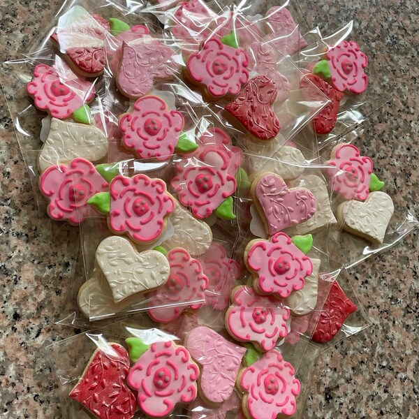Mini Heart Sugar Cookies Embossed Flowers in Red, Pink and White ...